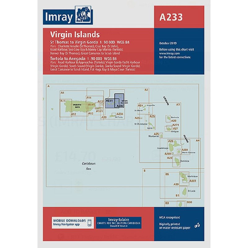 Imray-Iolaire Chart A233 Virgin Islands A231 and A232 printed on each